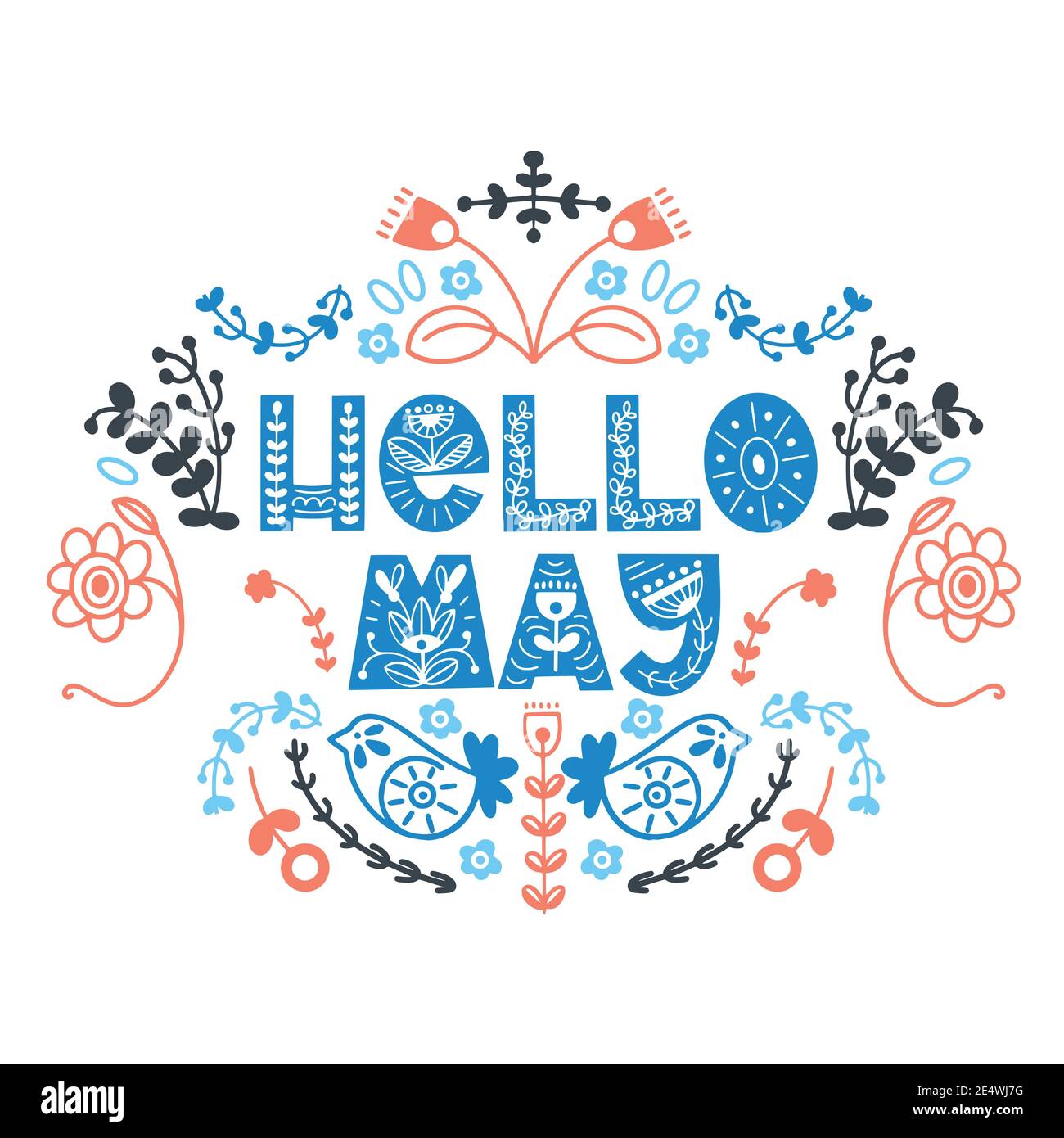 Hello May lettering. Elements for invitations, posters, greeting cards ...