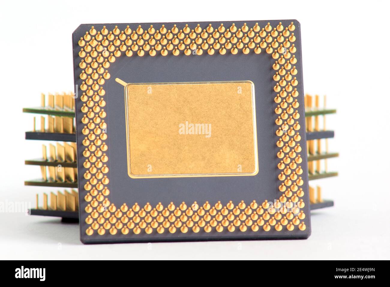 Stack of computer chips. Isolated on a white background. Retro ...