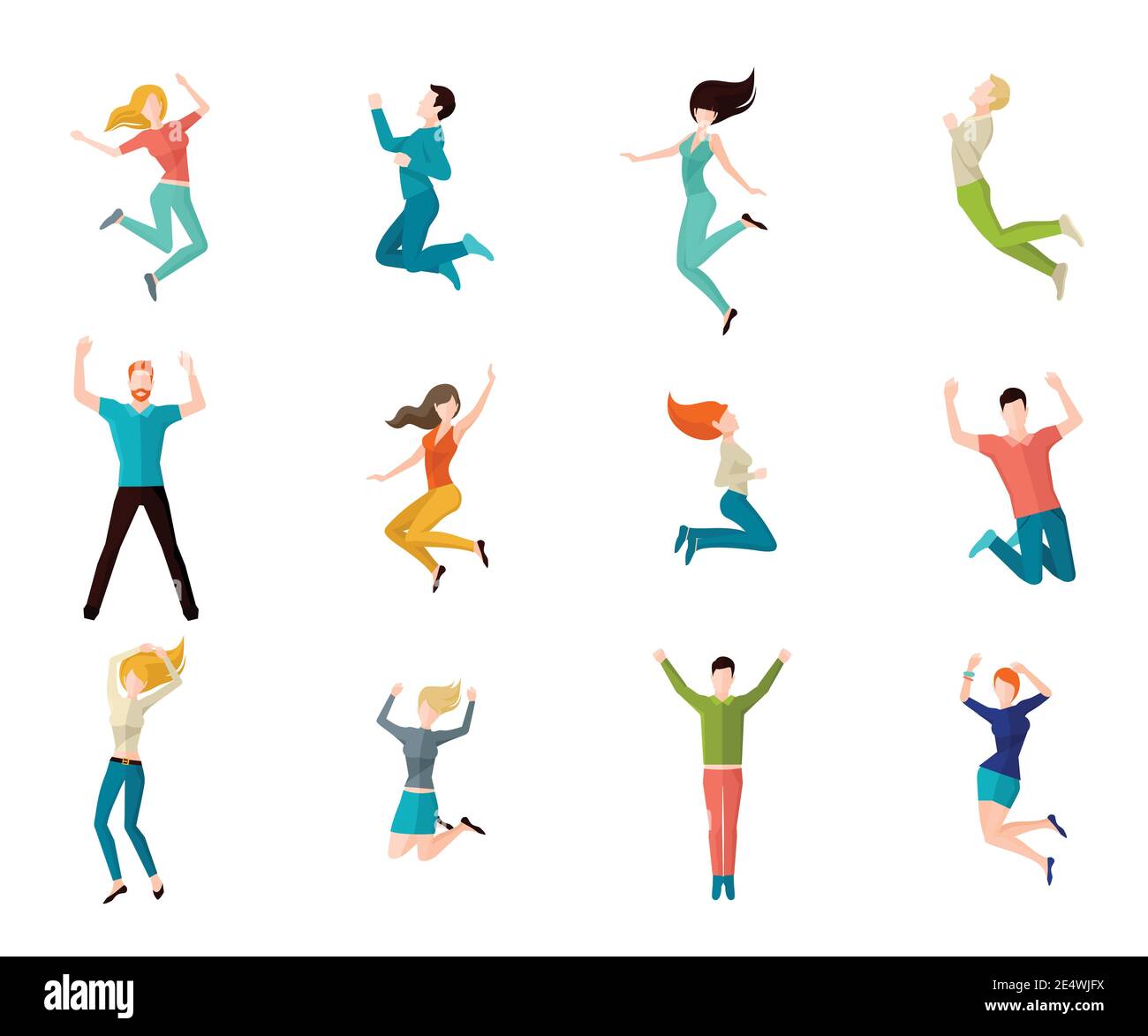 Jumping high male and female people avatar set isolated vector ...