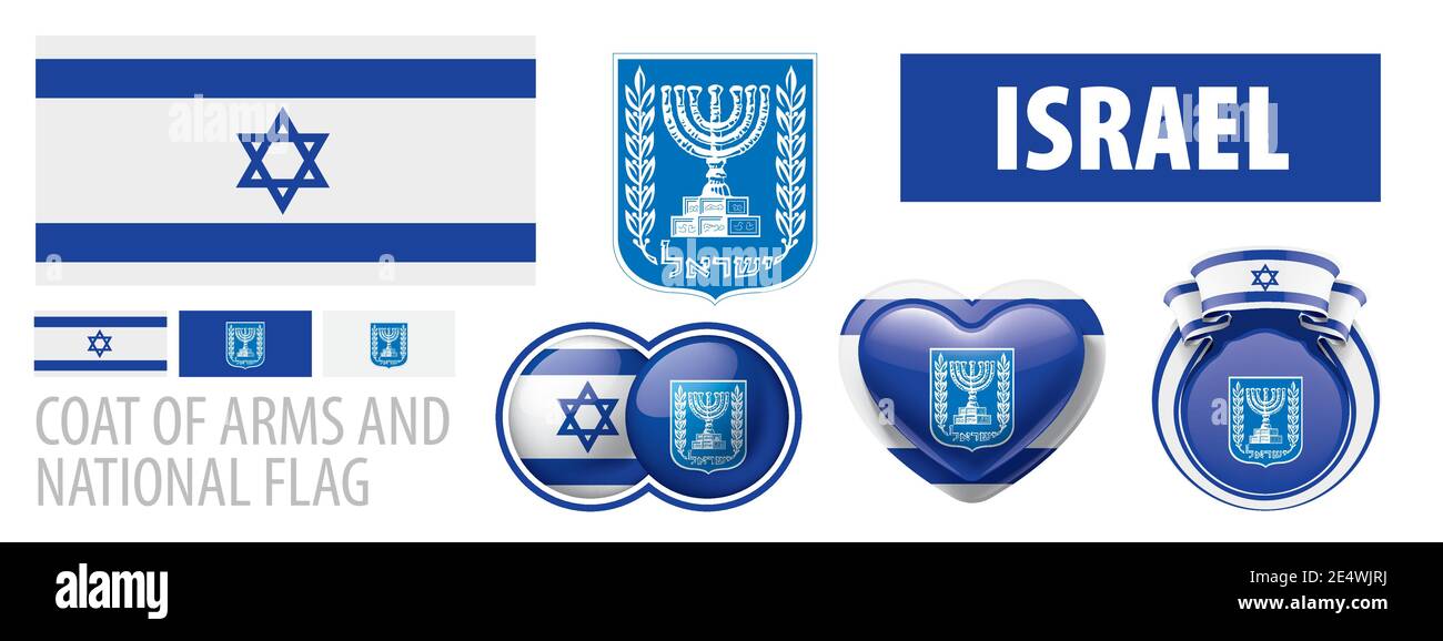 Vector set of the coat of arms and national flag of Israel Stock Vector ...