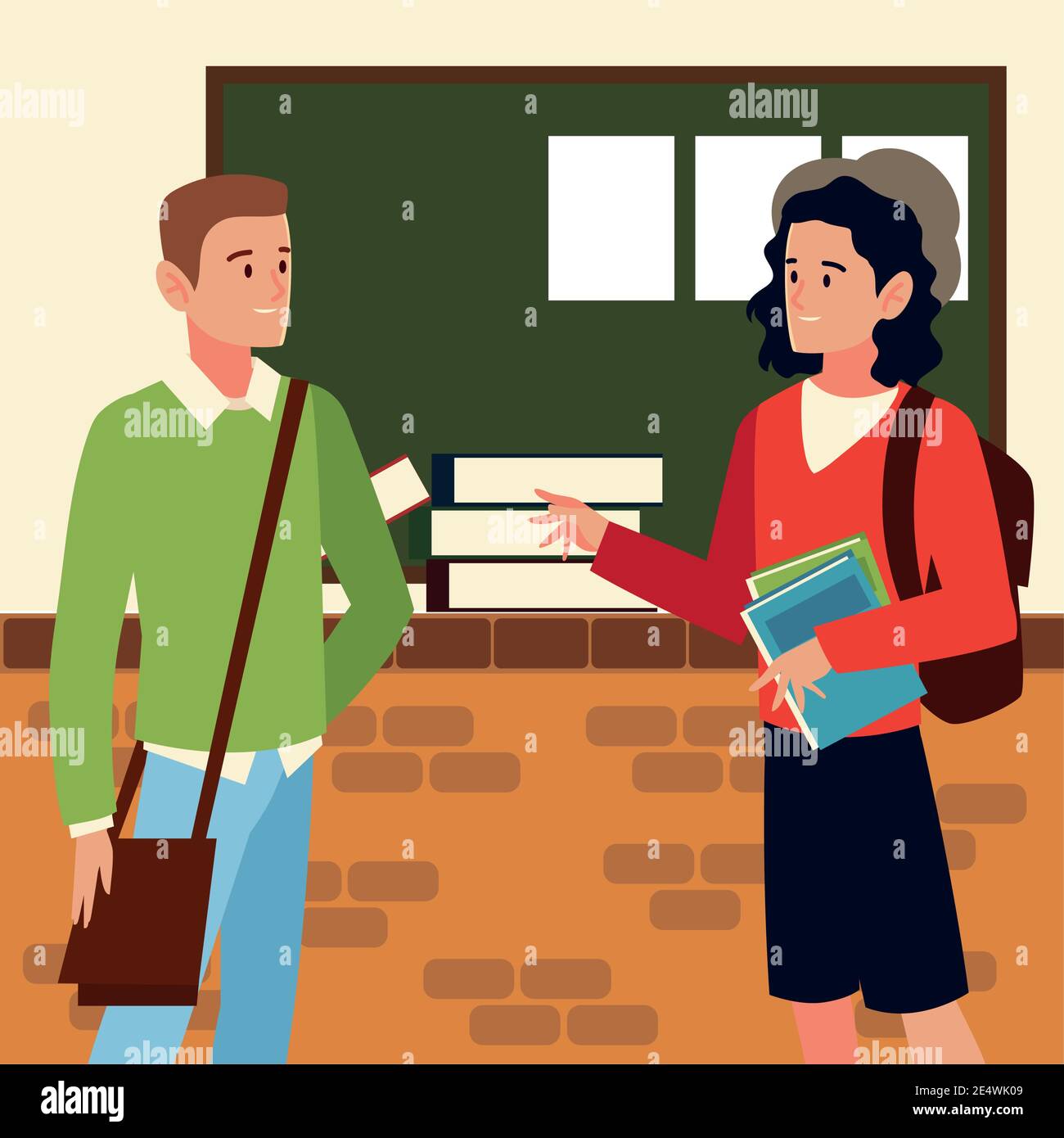 students male characters talking with books education vector ...