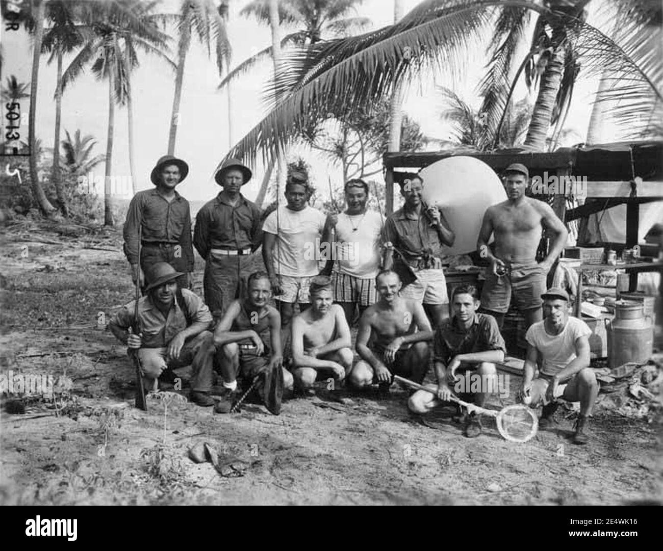 Members of the scientific team ashore on Prayer Island, July 15, 1947 ...