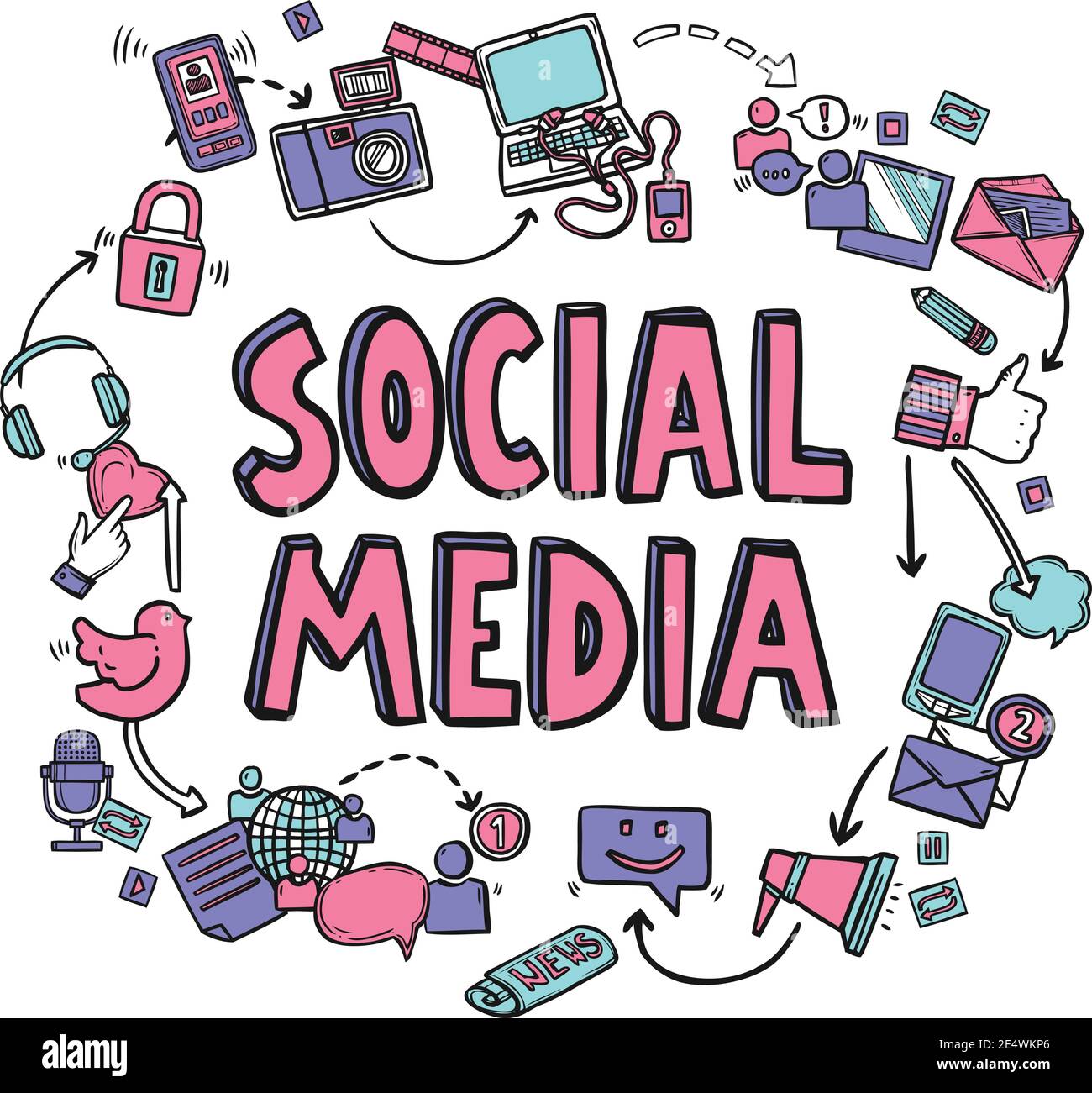 Social media design concept with hand drawn conversation icons vector ...