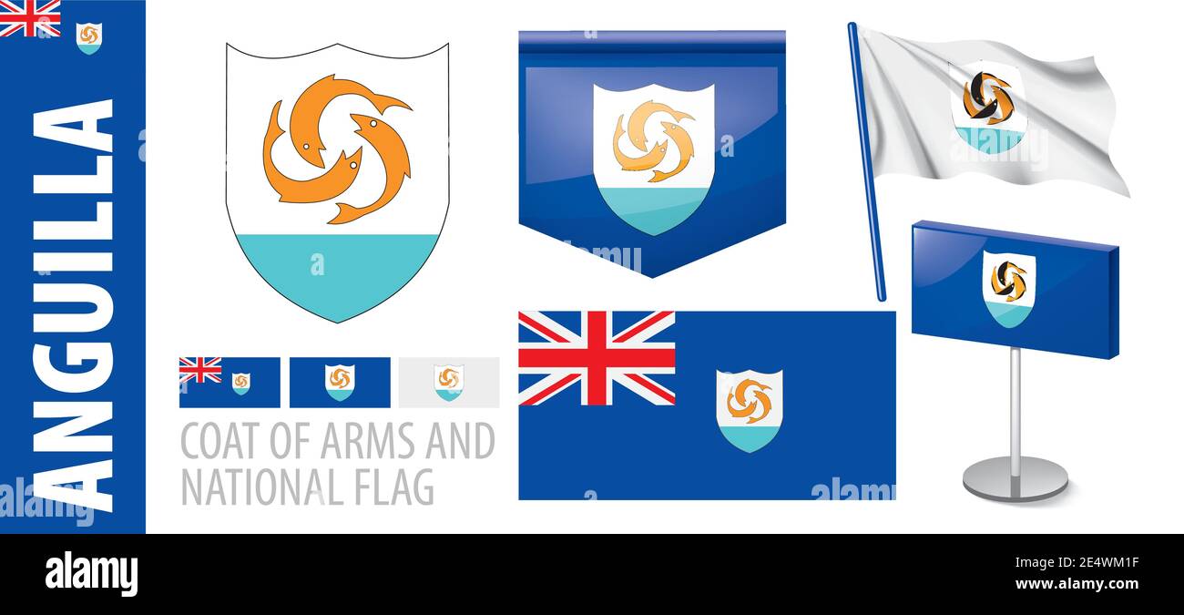 Vector set of the coat of arms and national flag of Anguilla Stock ...