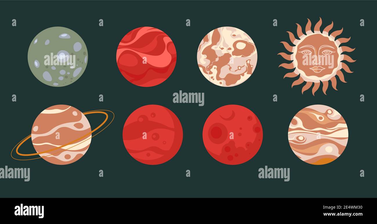 Solar system planets in rows, outer space vector Stock Vector Image ...