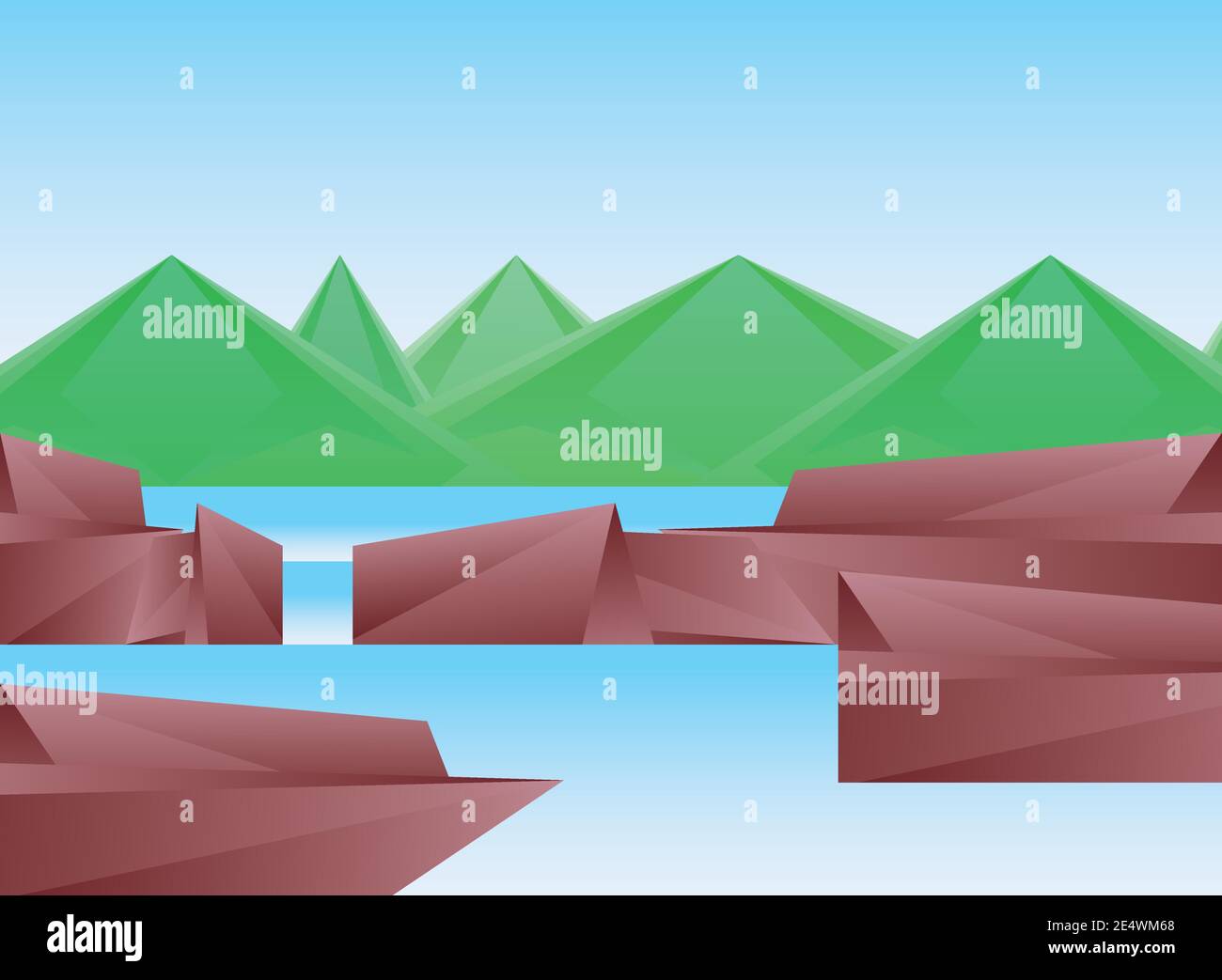 Polygonal landscape of mountains stones and river design, nature and ...