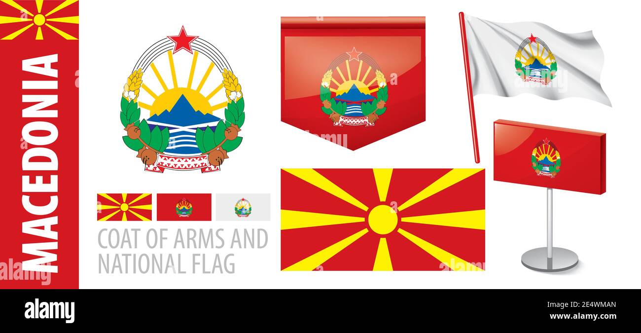 Vector set of the coat of arms and national flag of Macedonia Stock ...