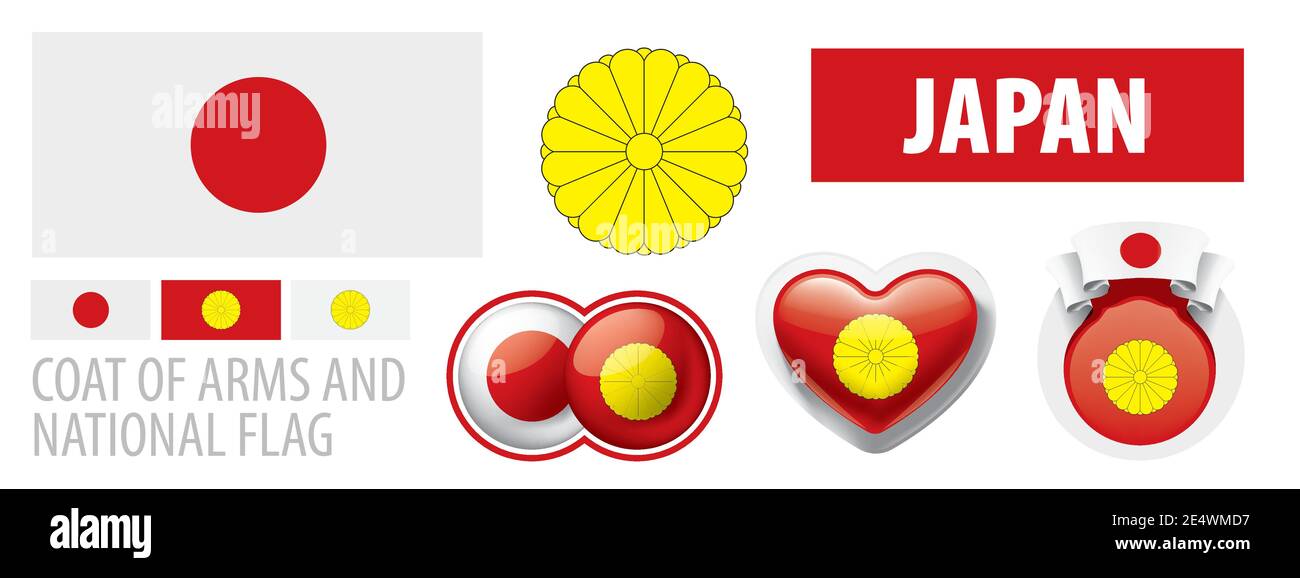 Vector set of the coat of arms and national flag of Japan Stock Vector ...