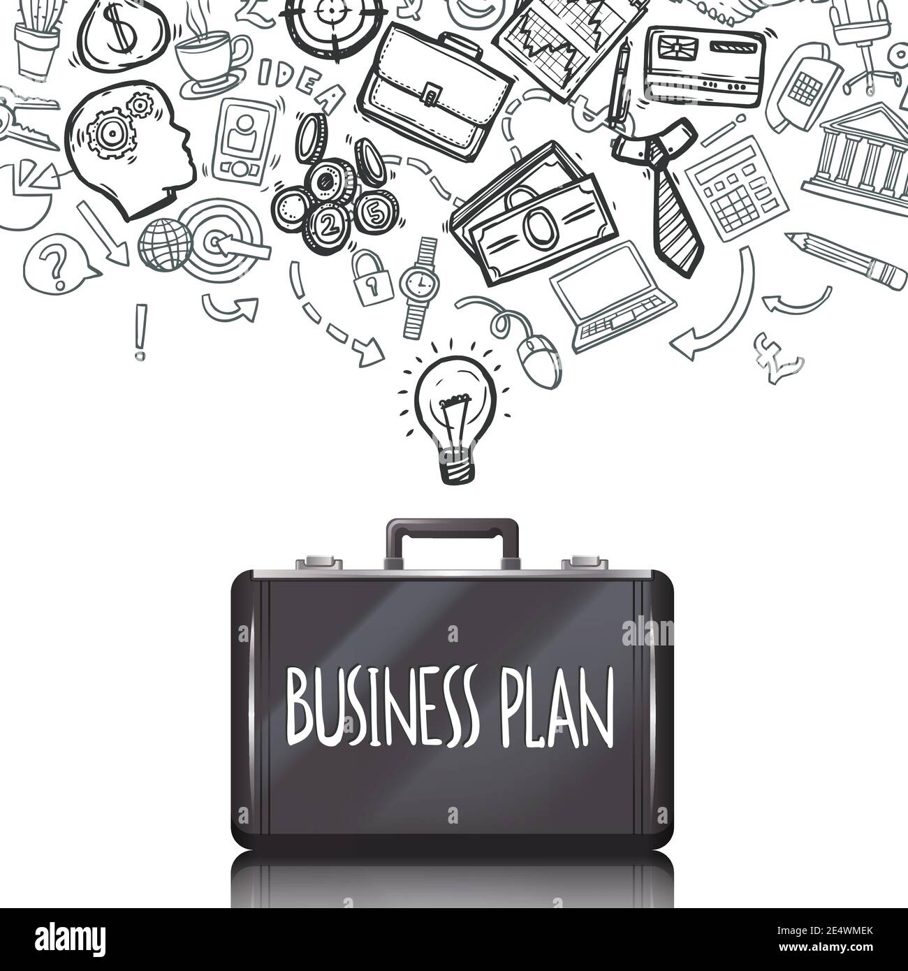 Business doodles concept with marketing and accounting symbols and ...