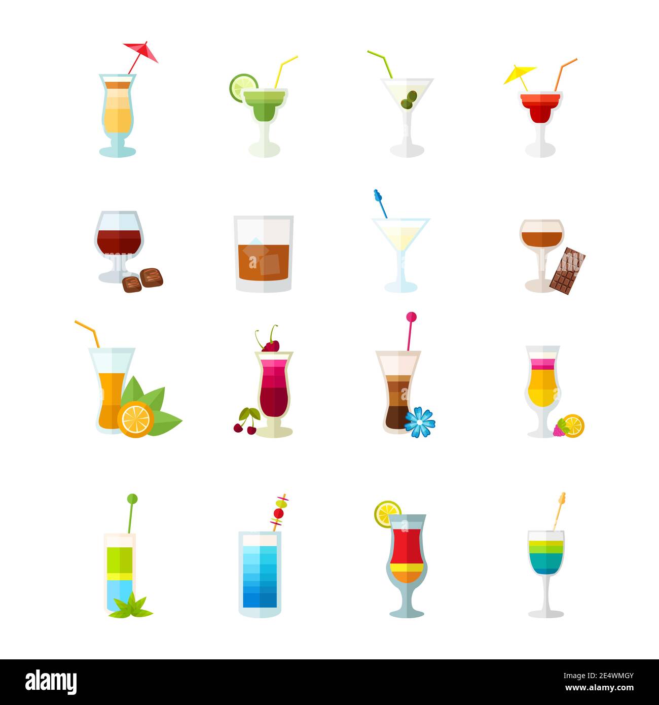 Multicolored large icons set for cocktails party and alcoholic drinks ...