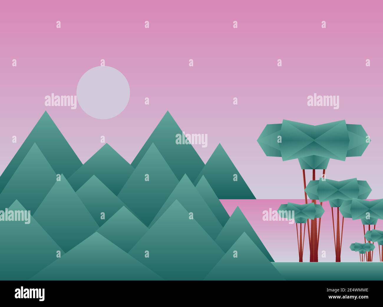 Polygonal landscape of trees and mountains design, nature and outdoor ...