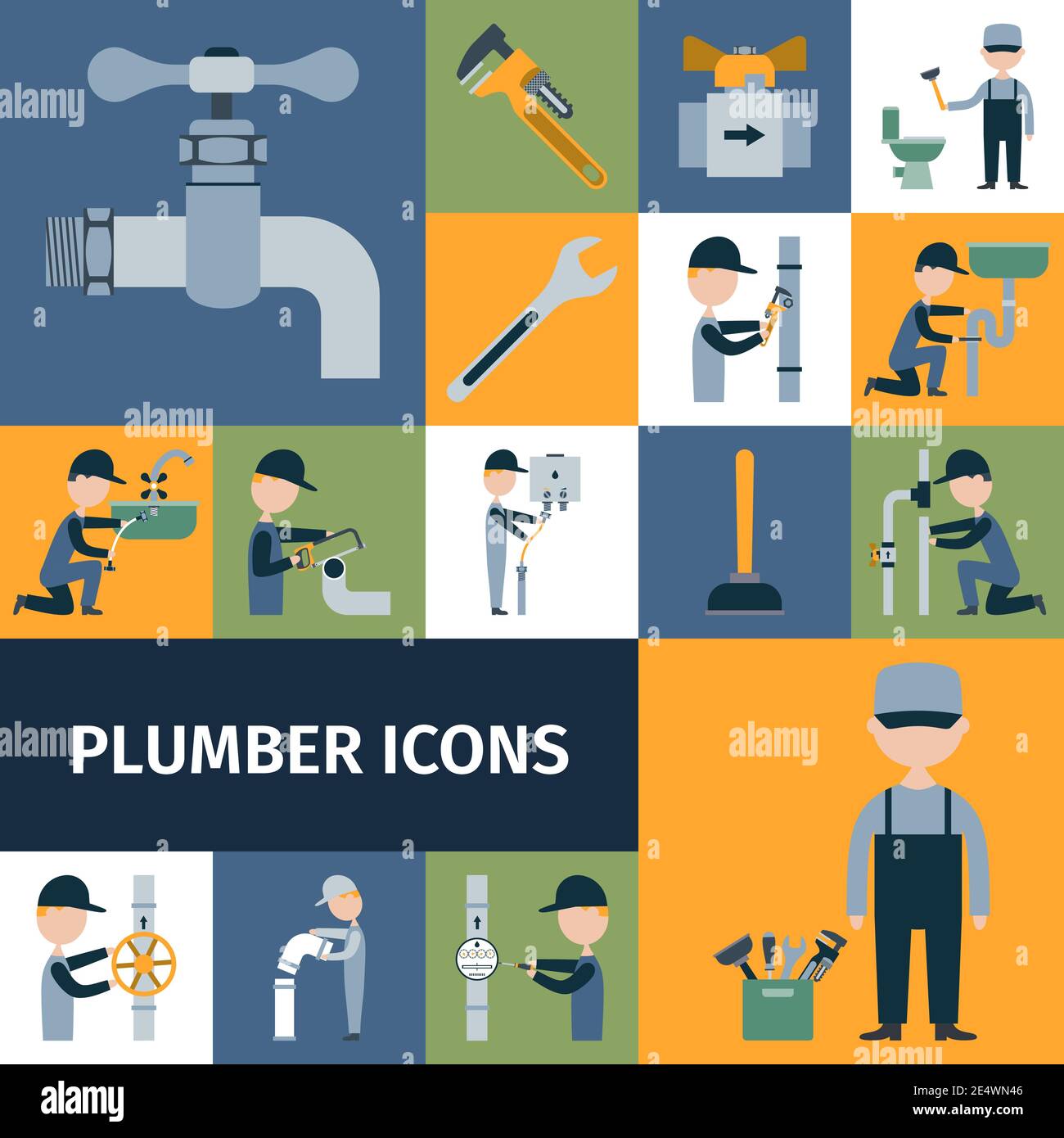 Plumber tools equipment and accessories decorative icons set isolated ...