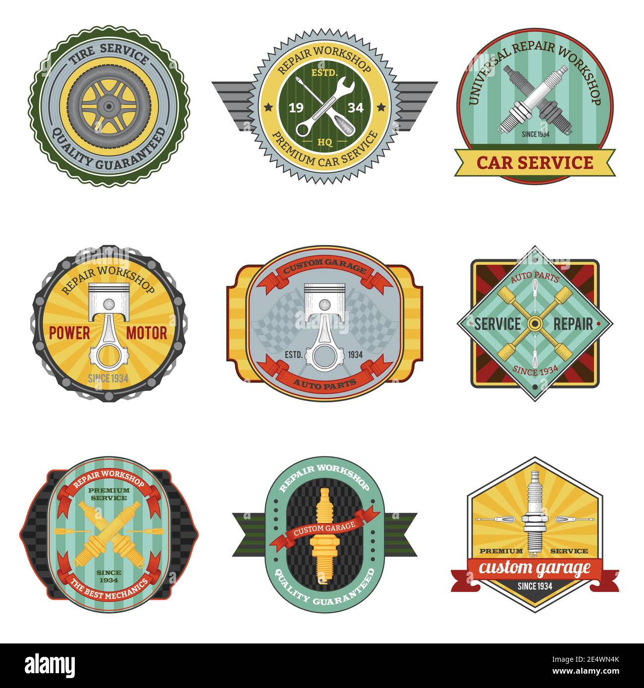 Repair auto repair mechanic transportation workshop retro badges set ...