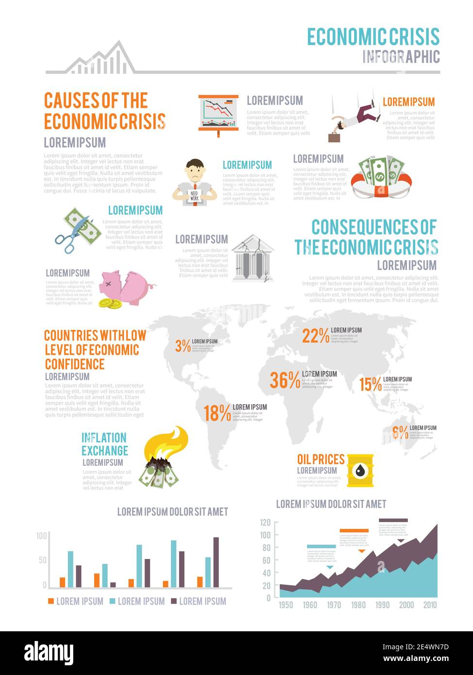 Economic crisis infographic elements set with charts and finance ...
