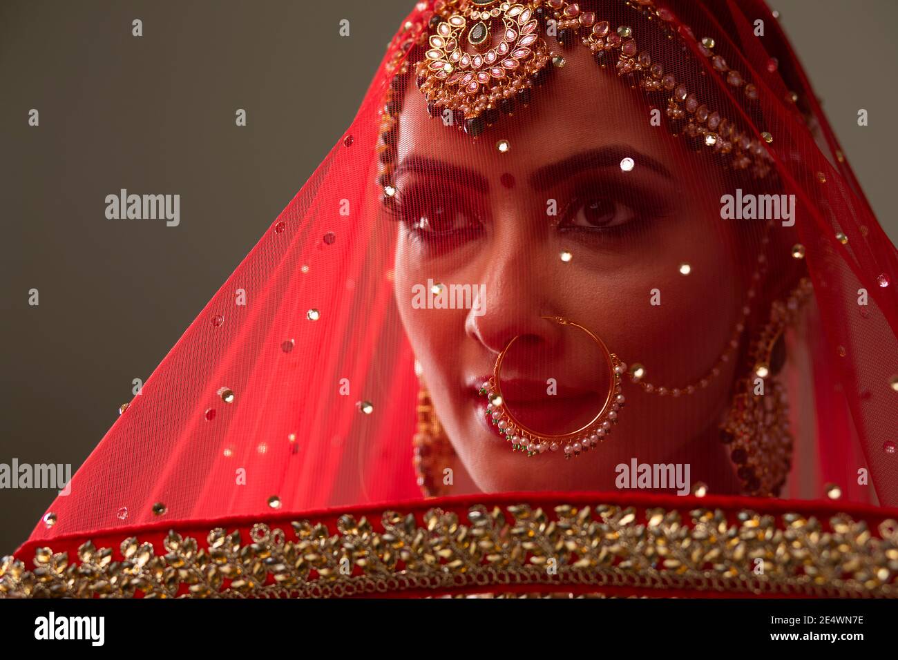 Beautiful Indian Bride, with a veil Stock Photo - Alamy