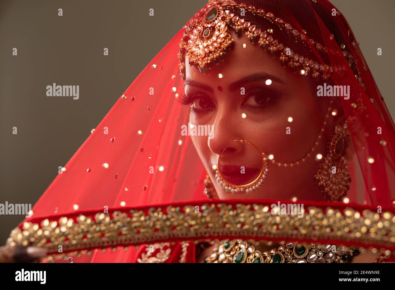 Beautiful Indian Bride, with a veil Stock Photo - Alamy
