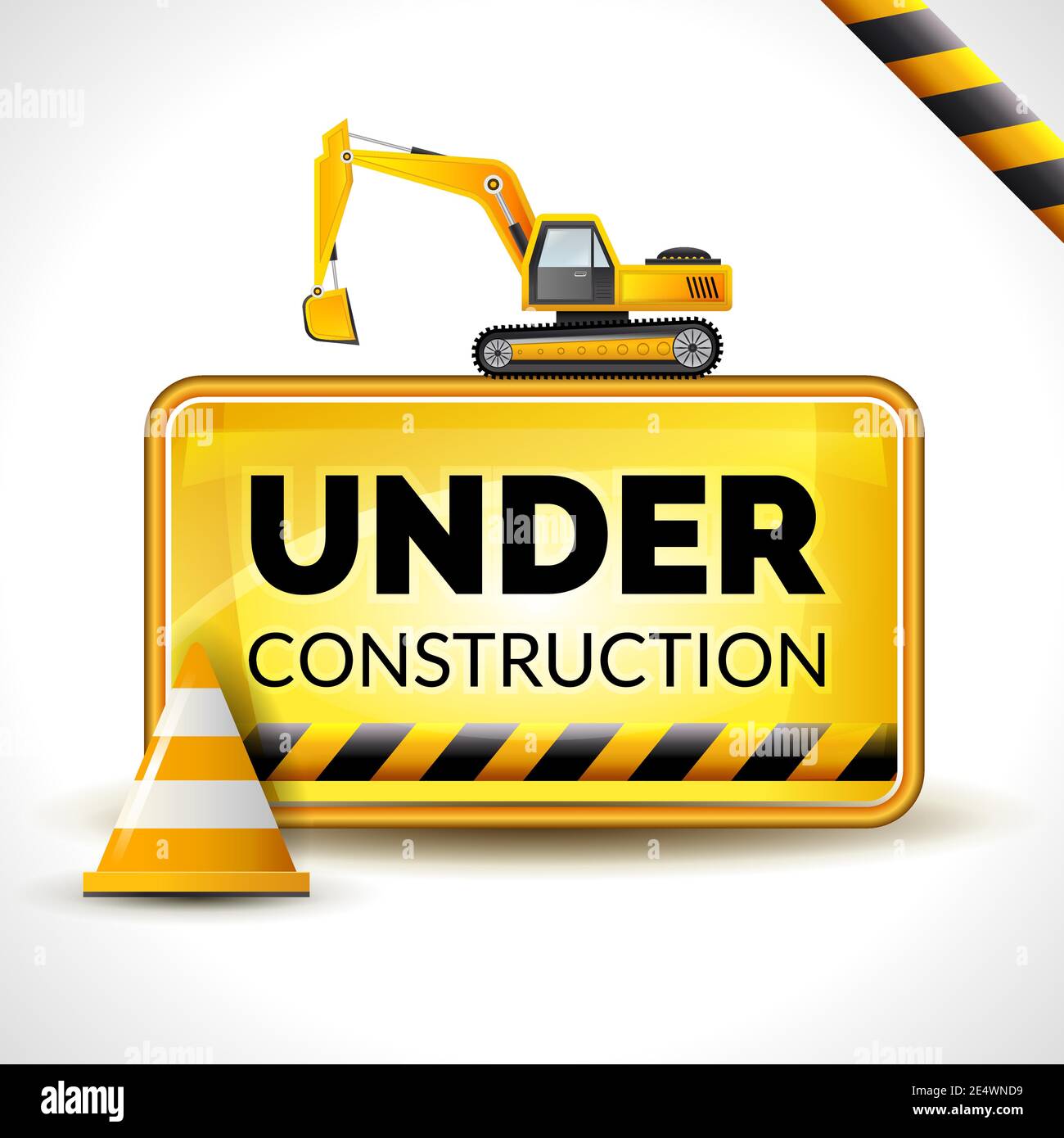 Under construction poster with warning sign and yellow reconstruction ...