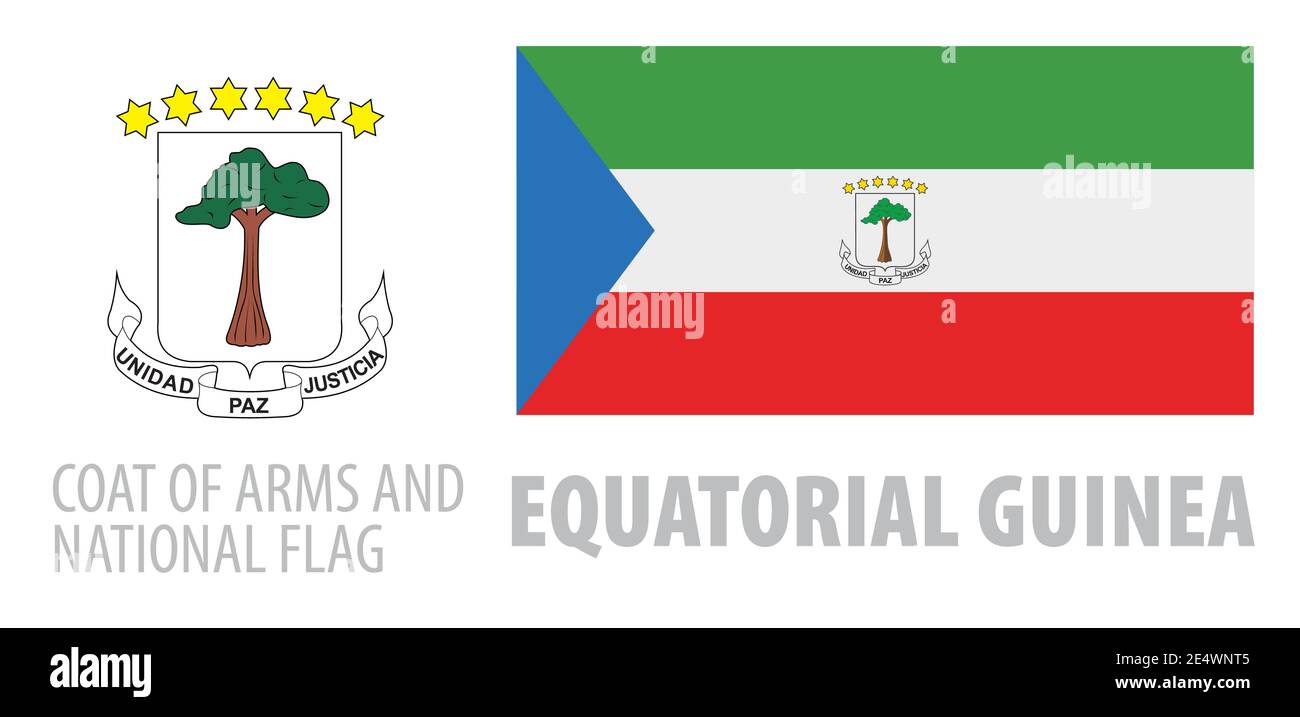Vector set of the coat of arms and national flag of Equatorial Guinea ...
