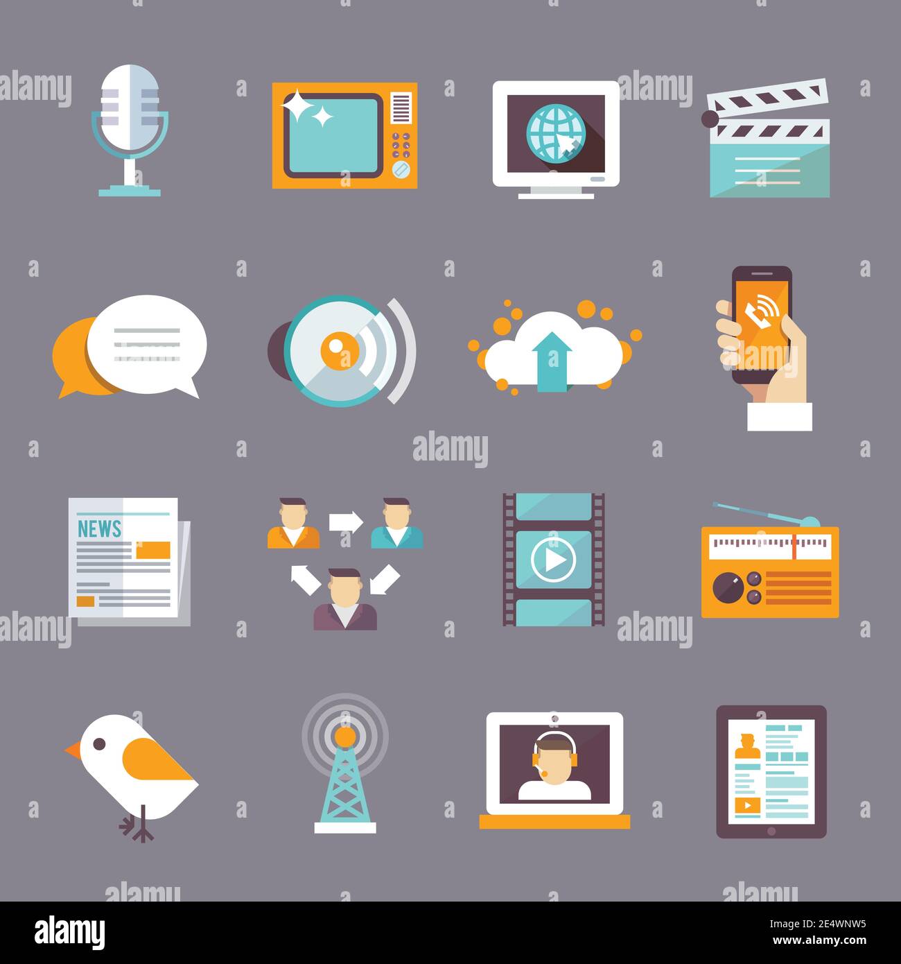 Media icon flat set with multimedia digital and creative entertainment ...