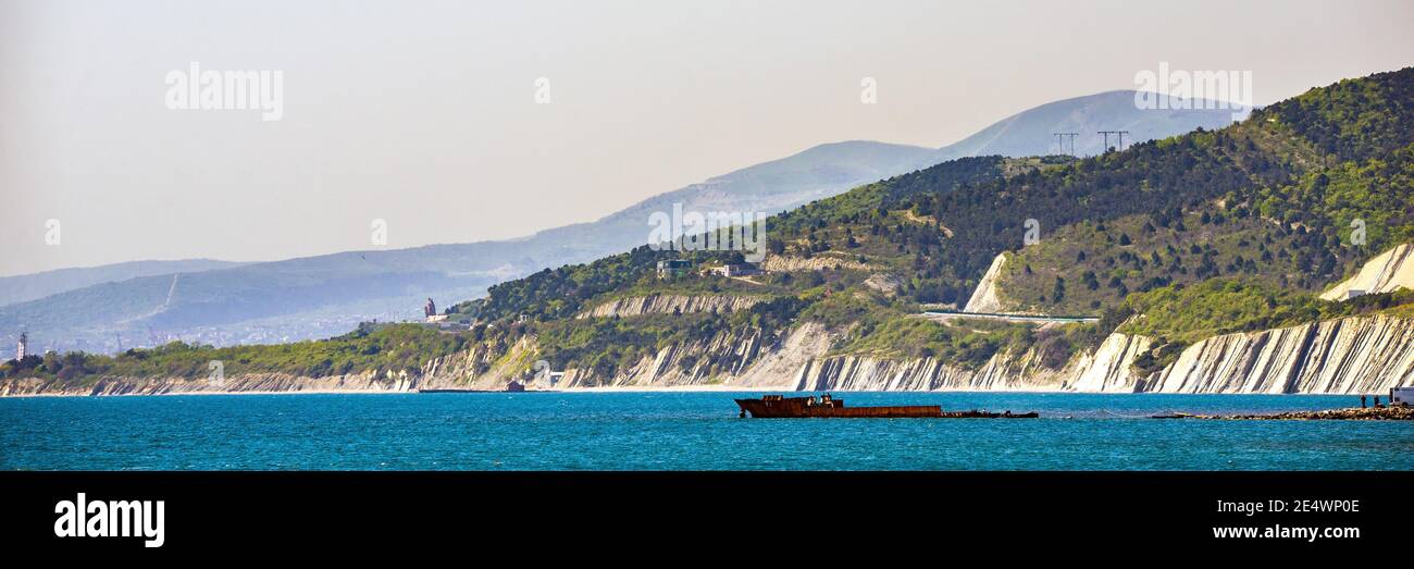 A coastal overlook of Black sea in summertime. Panoramic view Stock ...