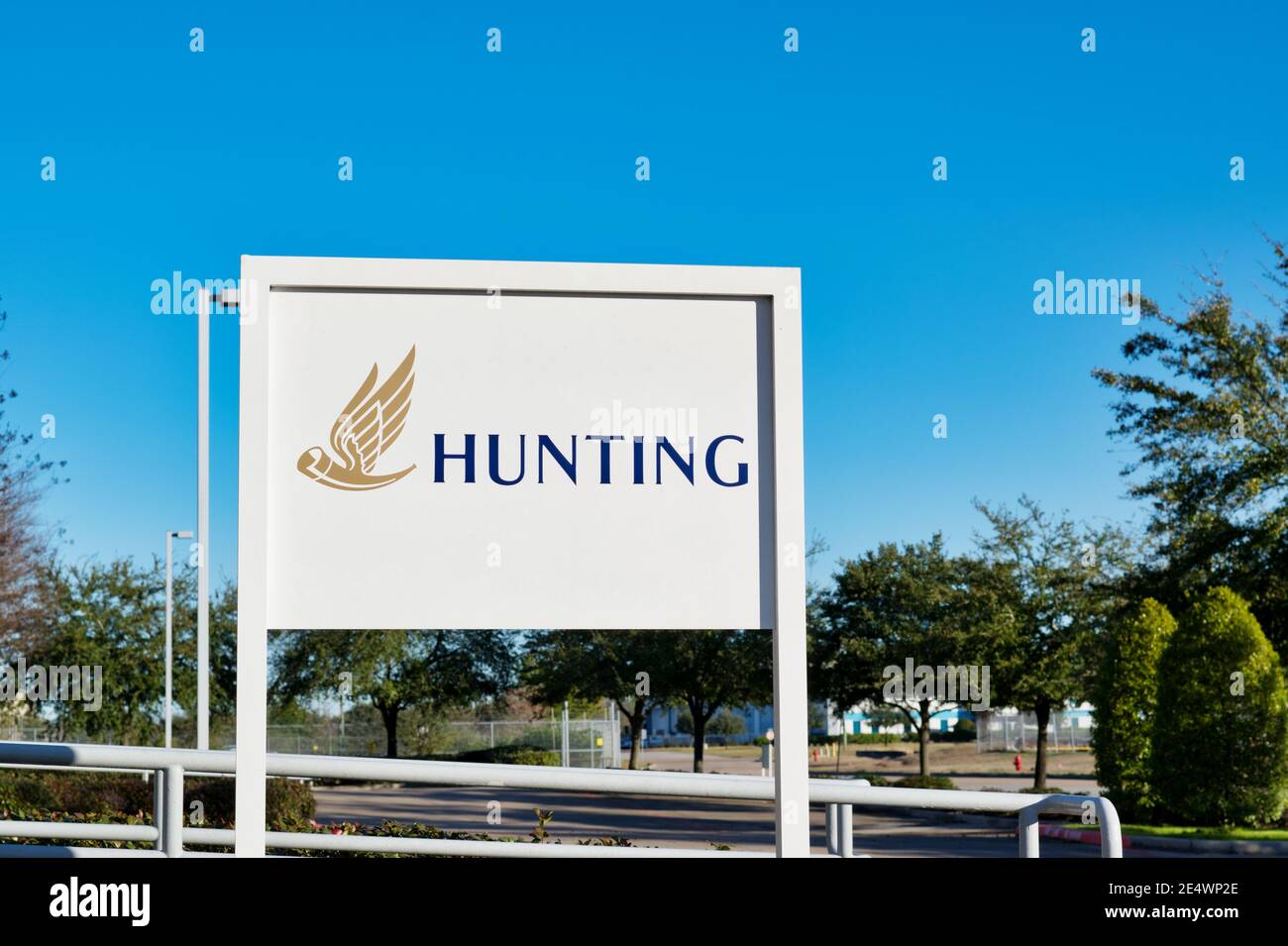Houston, Texas USA 01-01-2021: Hunting Energy Services business sign in ...
