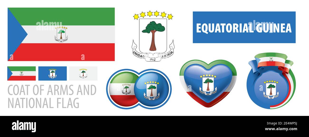 Vector set of the coat of arms and national flag of Equatorial Guinea ...