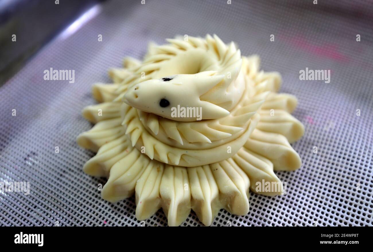 YANTAI, CHINA - JANUARY 22, 2021 - Ox steamed bread of Chinese zodiac ...
