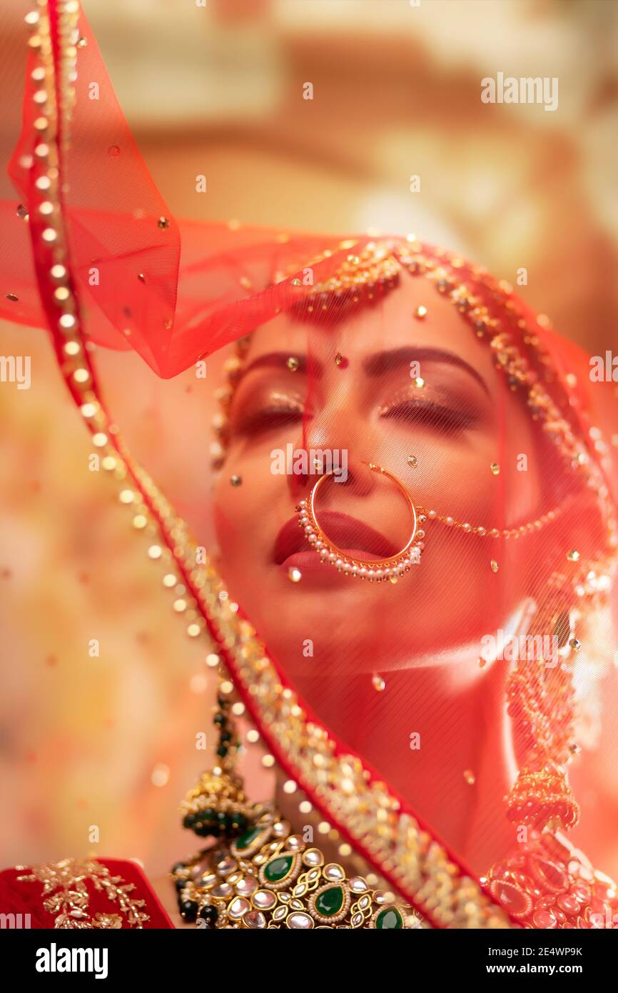 Beautiful Indian Bride under a veil Stock Photo - Alamy