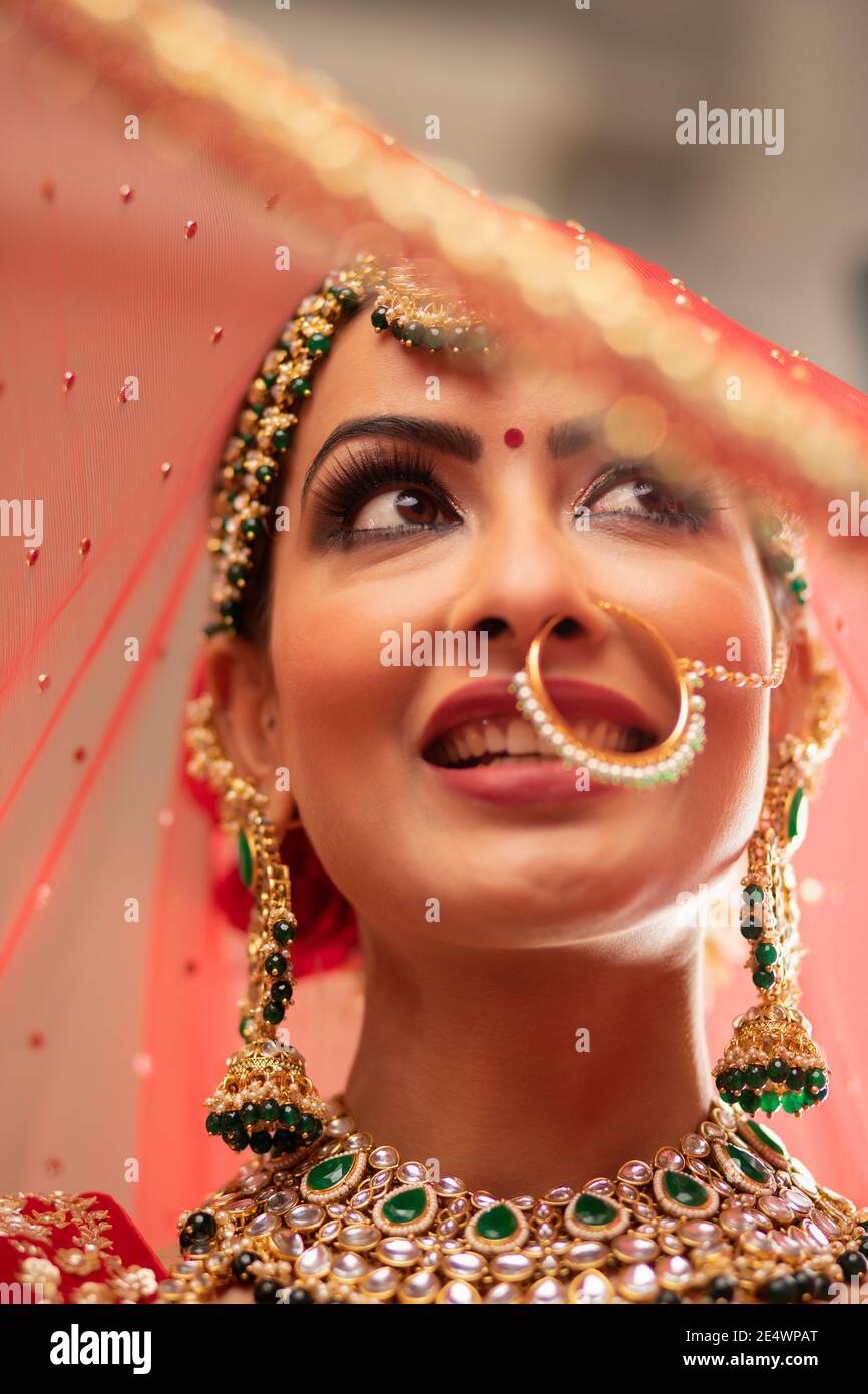 Beautiful Indian Bride under a veil Stock Photo - Alamy
