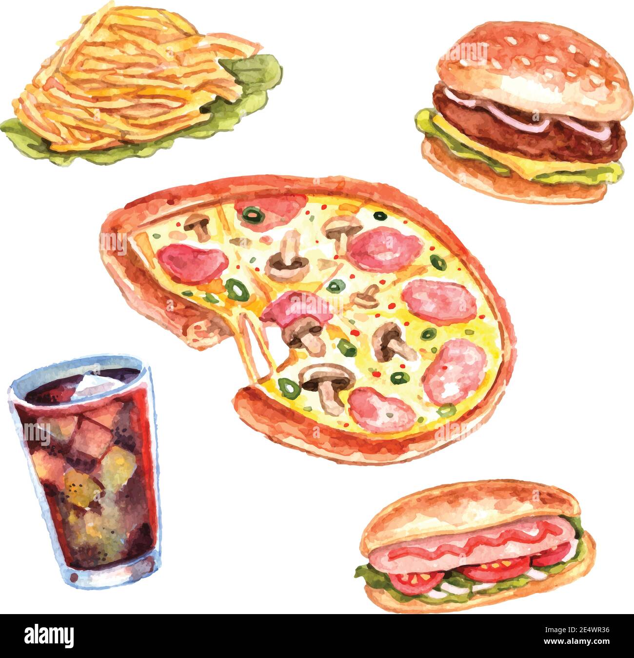 Fast food restaurant lunch menu with hand drawn pizza and hotdog ...