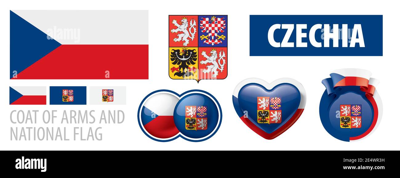 Vector set of the coat of arms and national flag of Czechia Stock ...