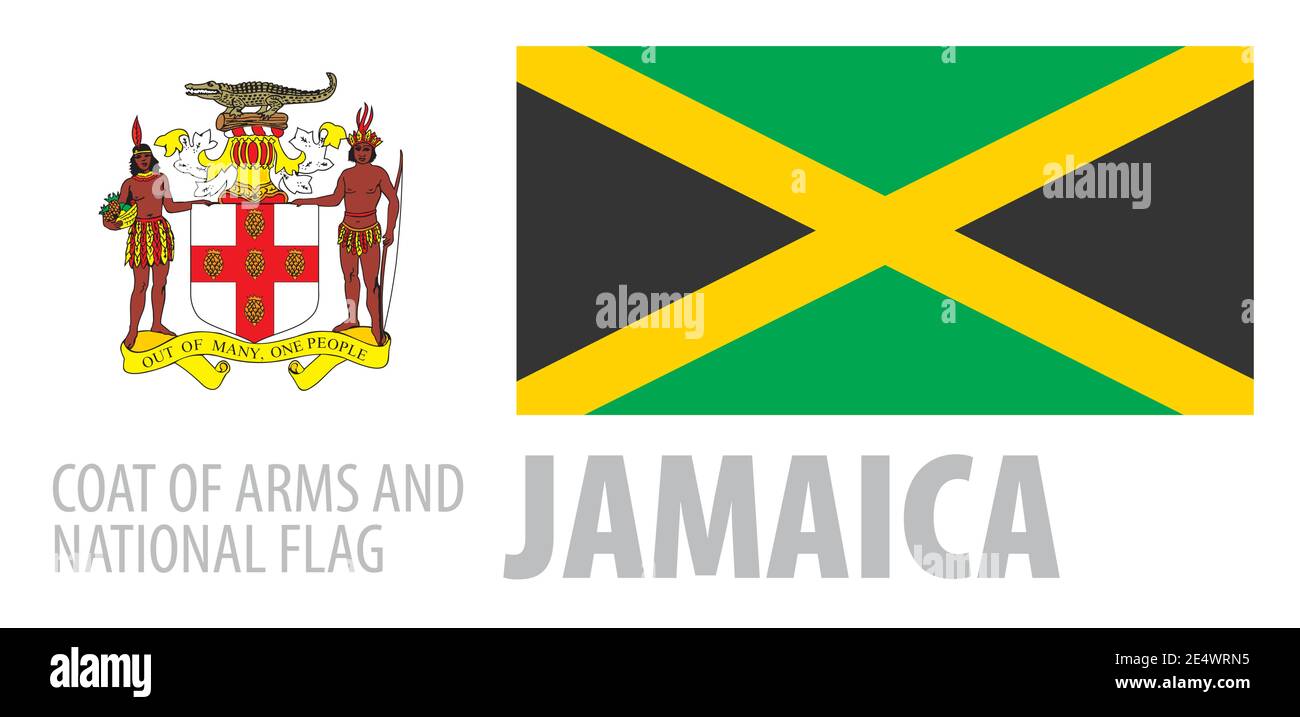 Vector set of the coat of arms and national flag of Jamaica Stock ...