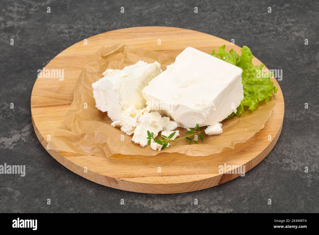 Greek traditional Feta soft cheese in the plate Stock Photo - Alamy