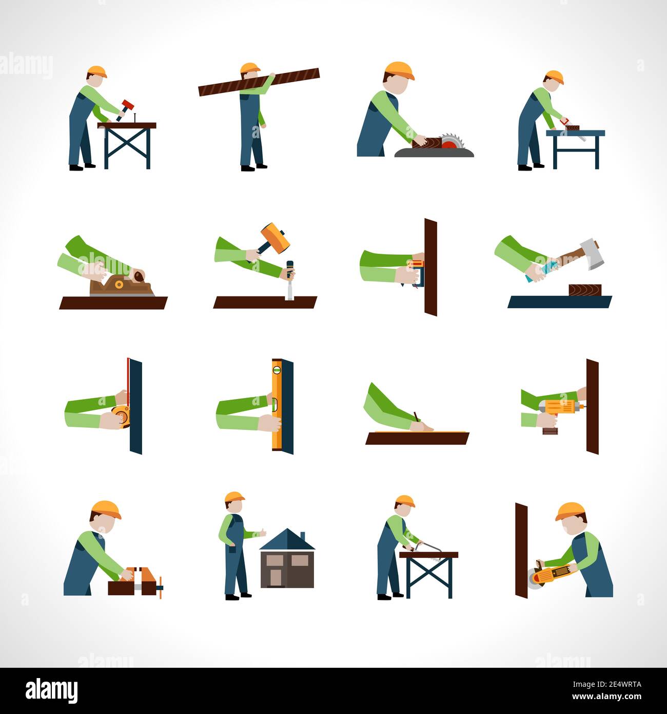 Carpenter icons set with carpentry and woodwork tools isolated vector ...
