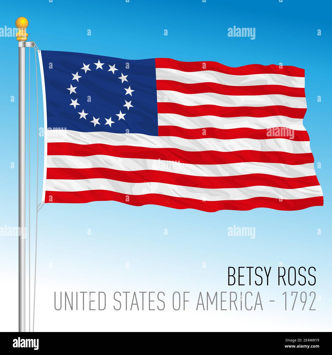 Betsy Ross US historical flag, United States, 1792, vector illustration ...