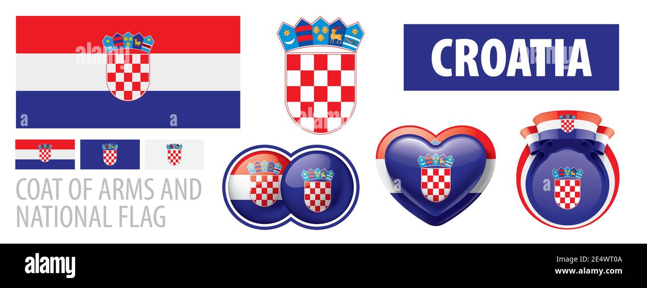 Vector set of the coat of arms and national flag of Croatia Stock ...