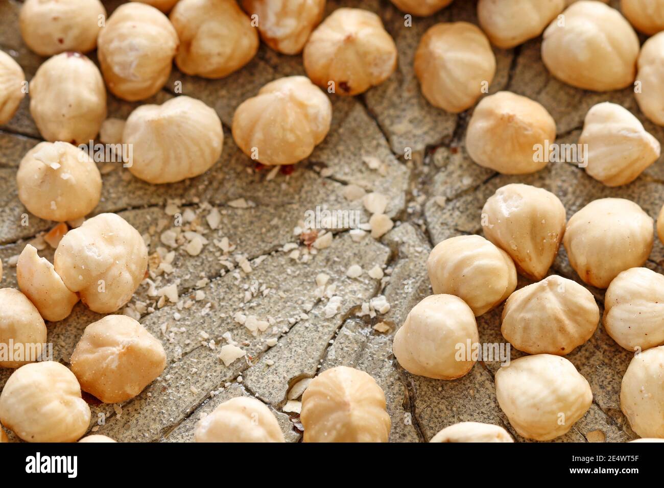 Hazelnuts on rough wooden background. Healthy food Stock Photo - Alamy