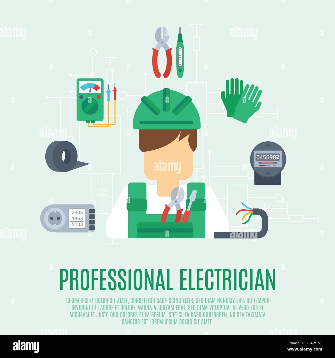 Professional electrician concept with electricity tools and equipment ...