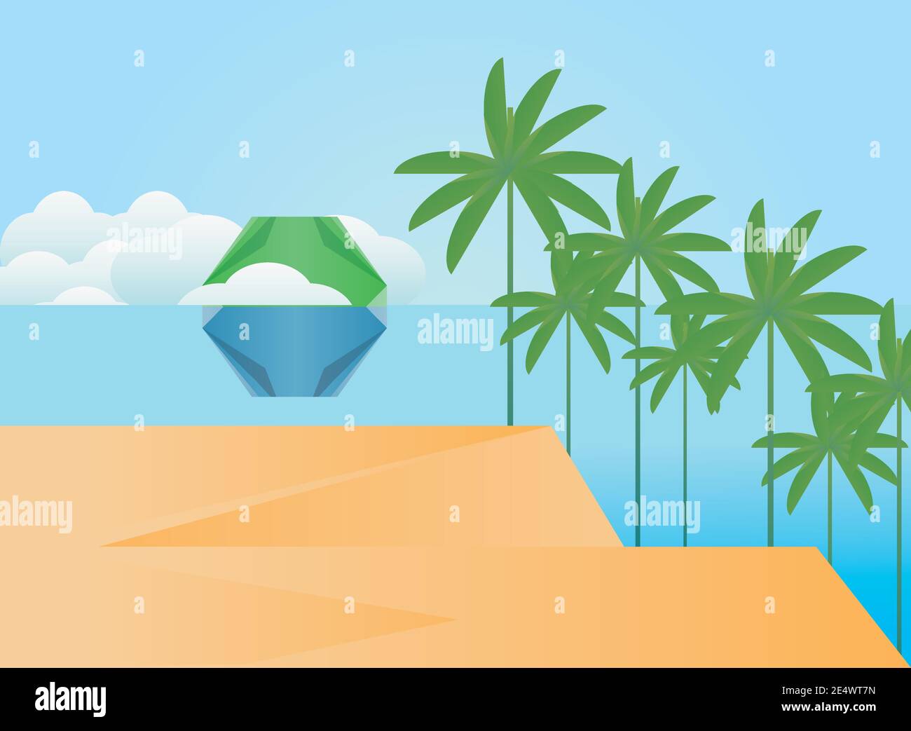 Polygonal landscape of beach with palm trees design, nature and outdoor ...