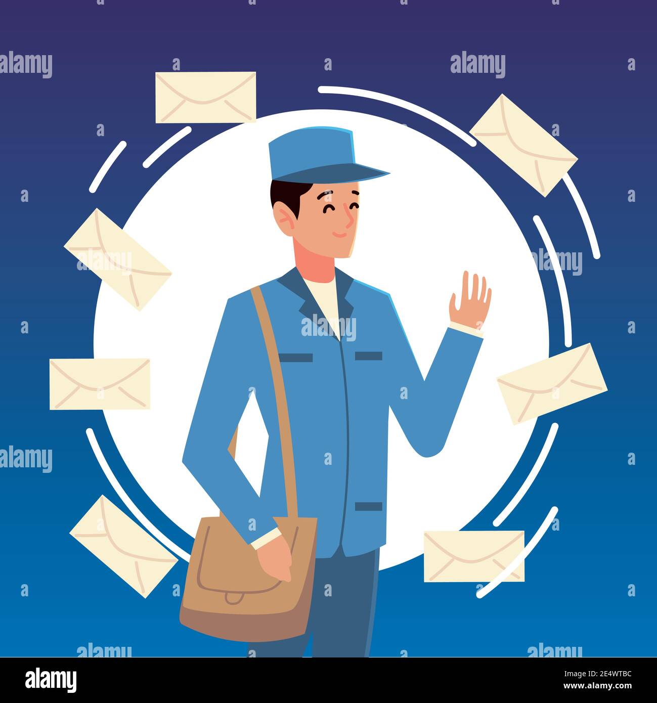 postal service postman character in uniform with envelopes vector ...
