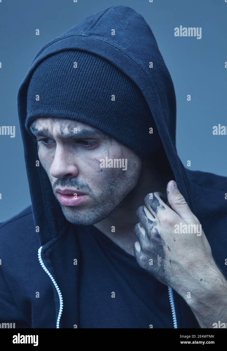 Body language of the man as a symbol of loneliness, pain and depression ...