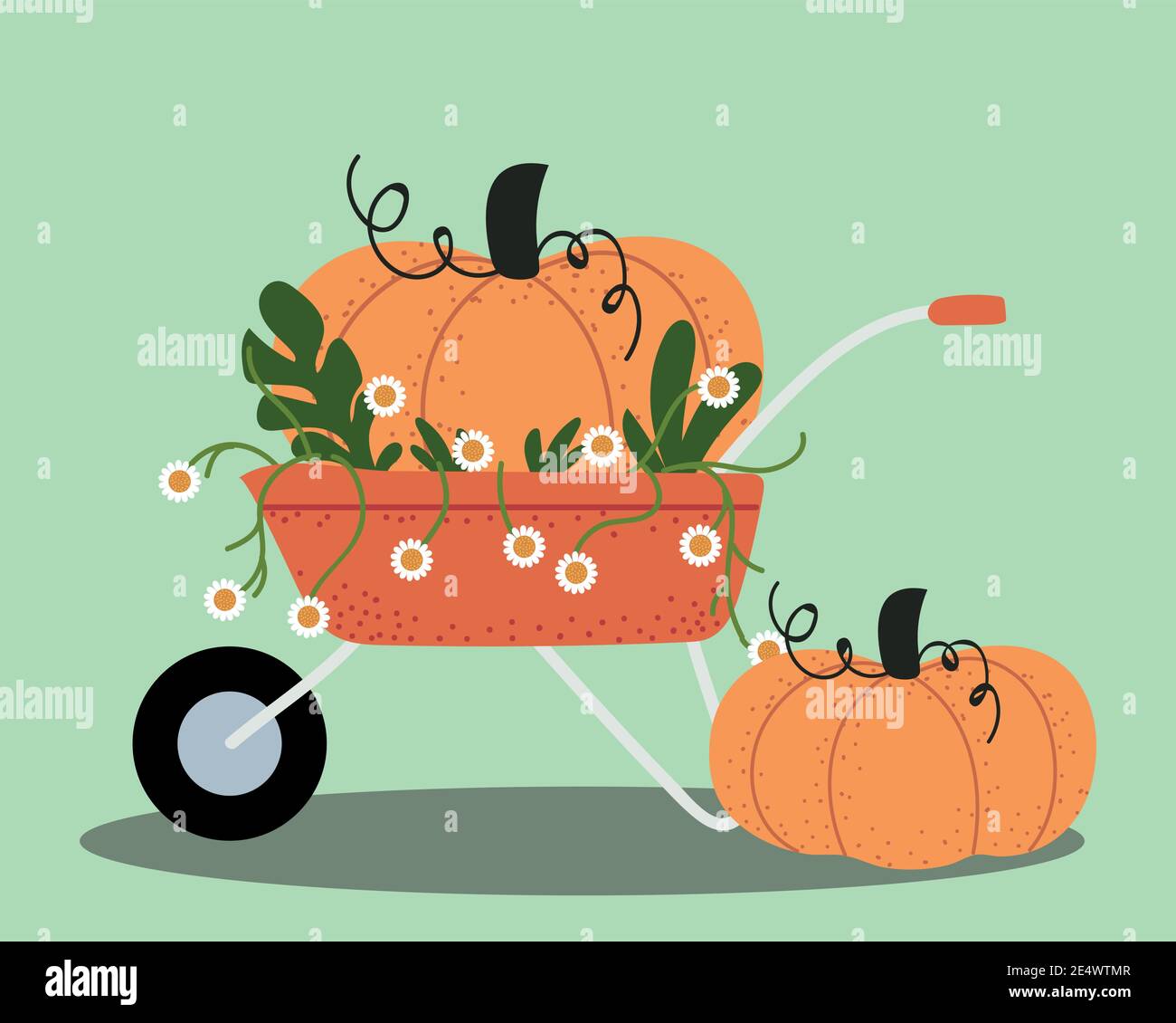 gardening, wheelbarrow with pumpkins harvest season vector illustration ...