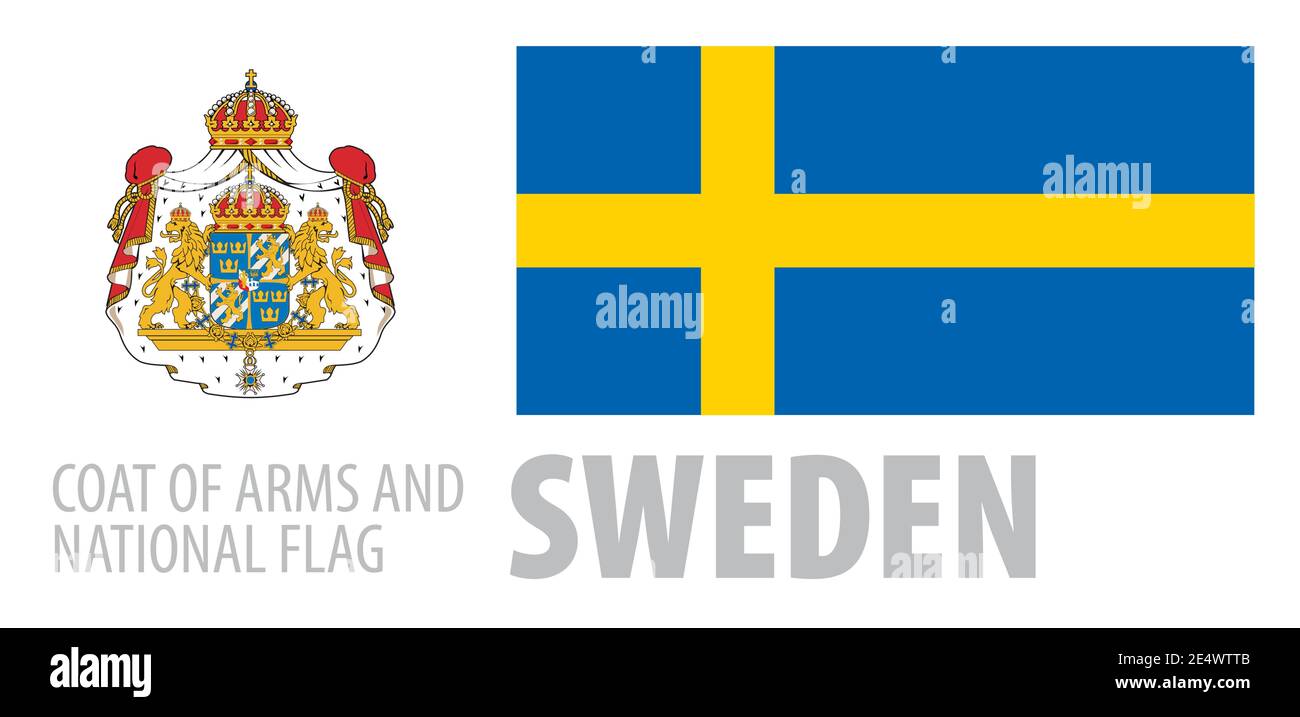 Vector set of the coat of arms and national flag of Sweden Stock Vector ...
