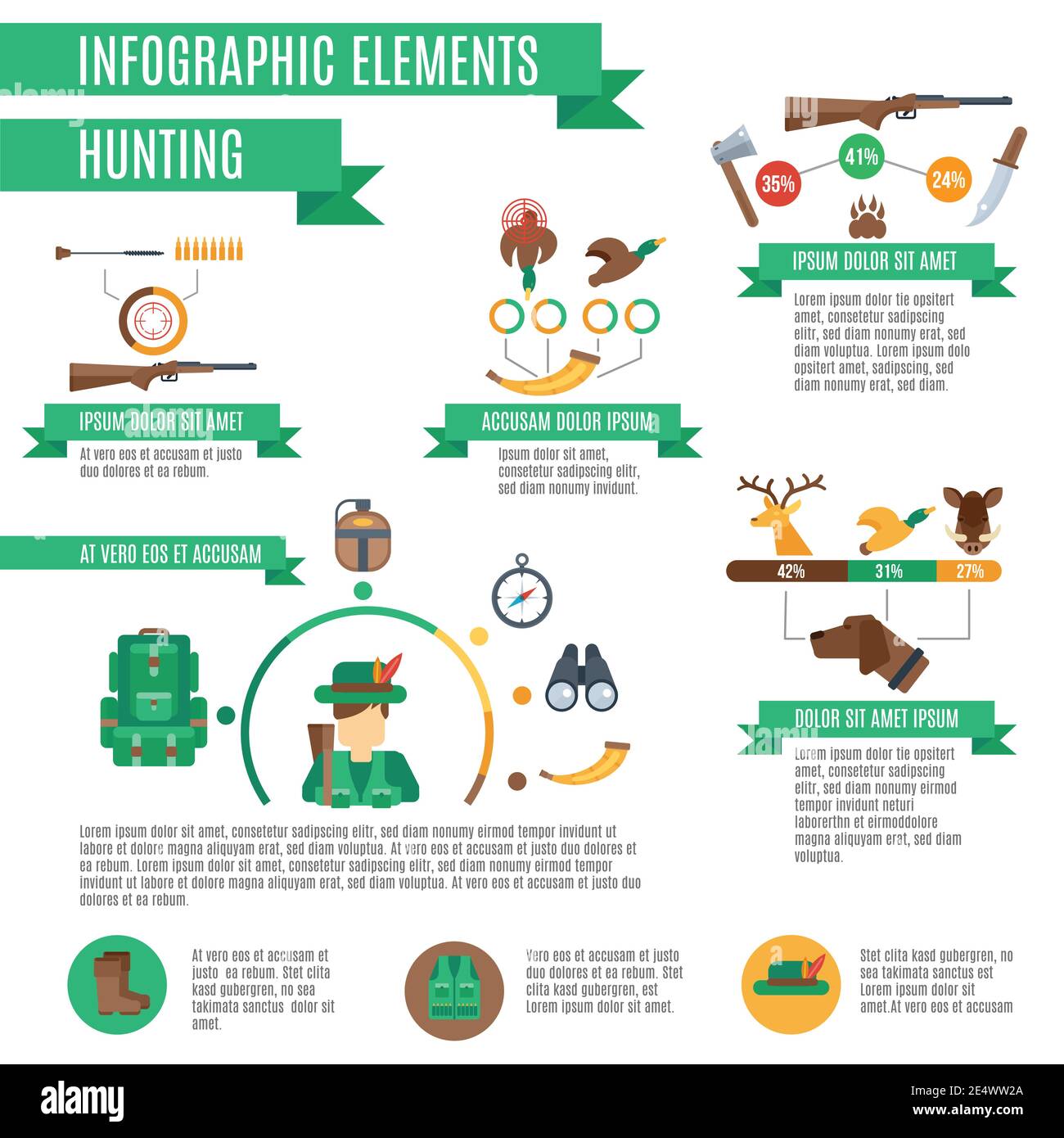 Hunting infographics set with hunter weapon and equipment elements ...