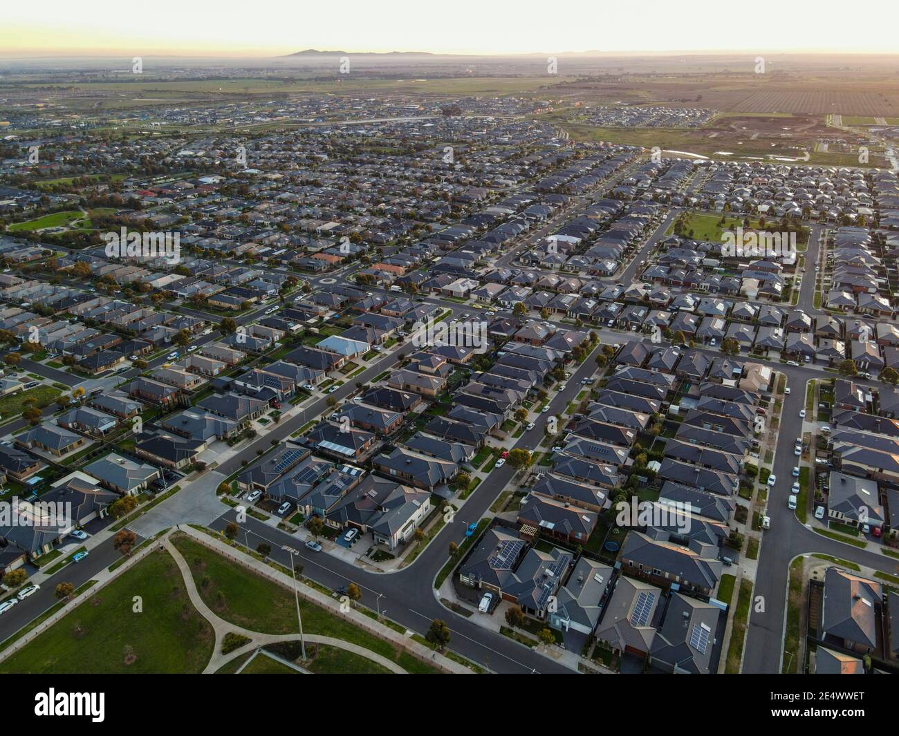 Urban Sprawl Aerial View Suburbia Urban Living and Houses Afternoon ...
