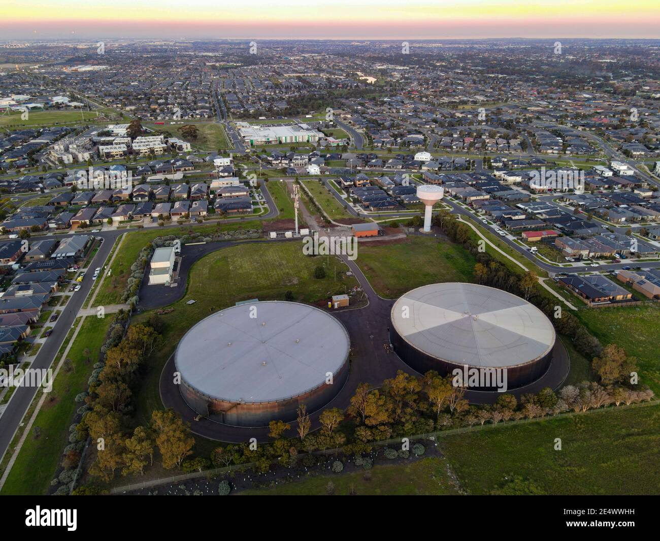 Urban Sprawl Aerial View Suburbia Urban Living and Houses with Town ...