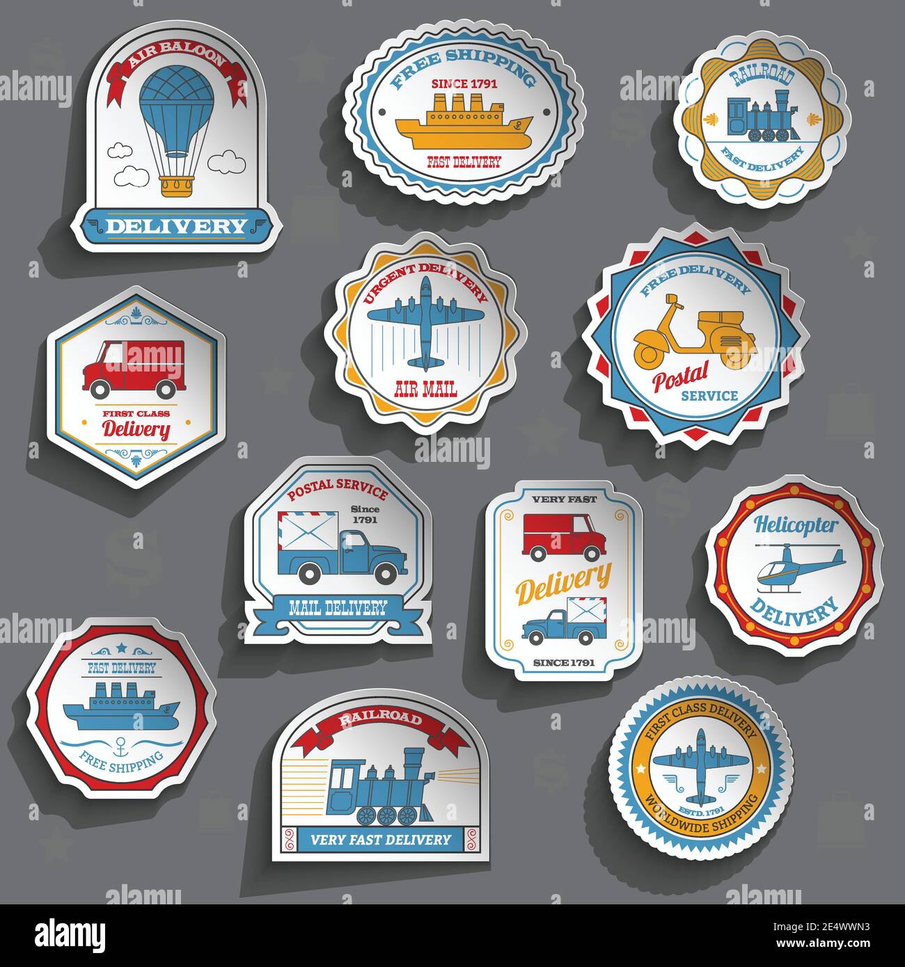 Delivery commercial shipping and transportation paper stickers set ...