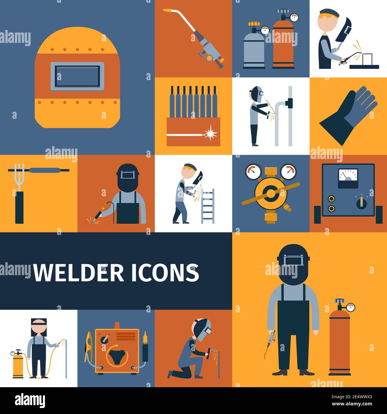 Welder and blacksmith laborer decorative icons set isolated vector ...