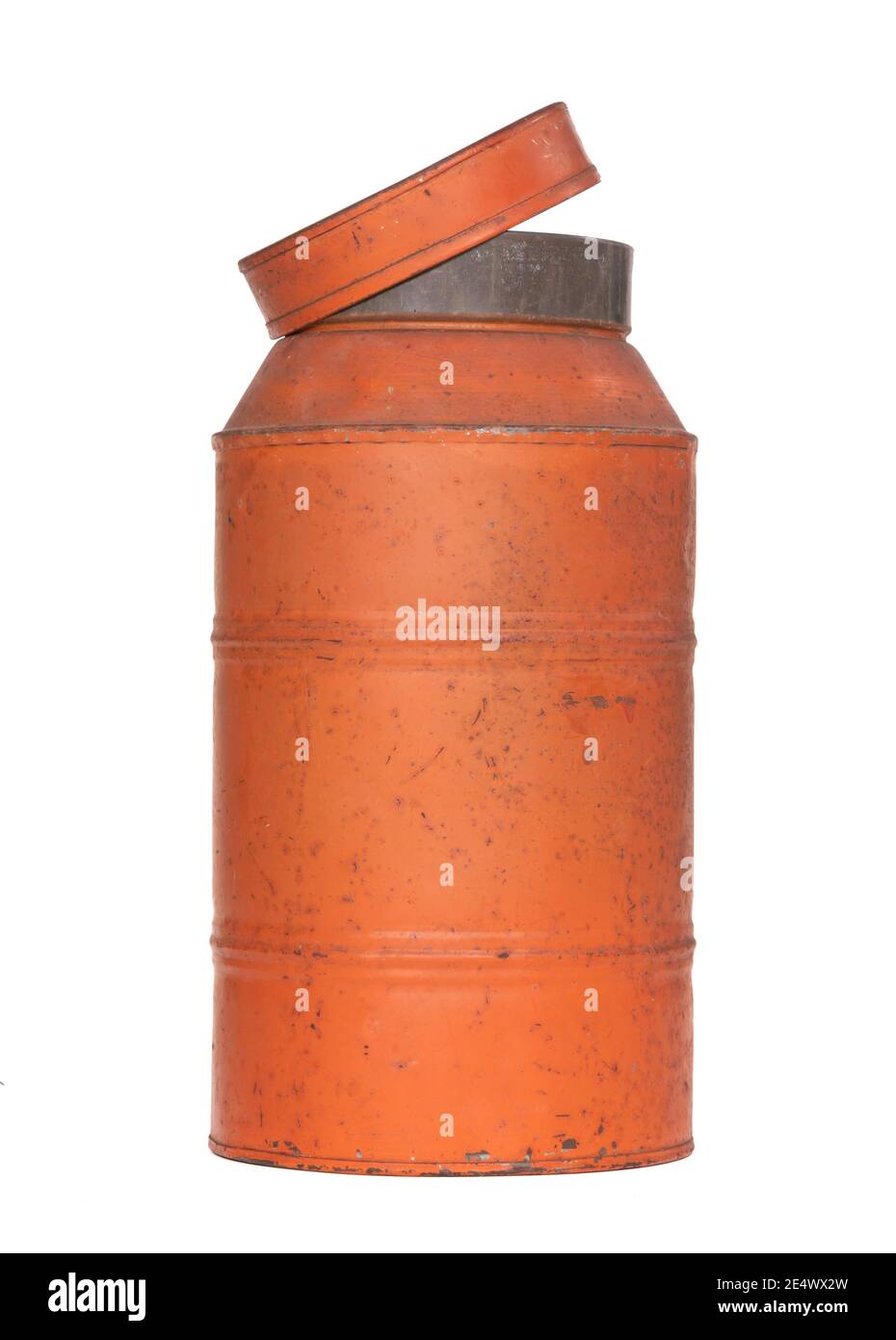Old nostalgic can isolated on white - Orange can Stock Photo - Alamy