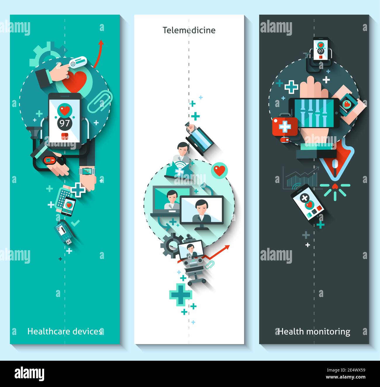 Digital medicine banners vertical set with healthcare devices ...